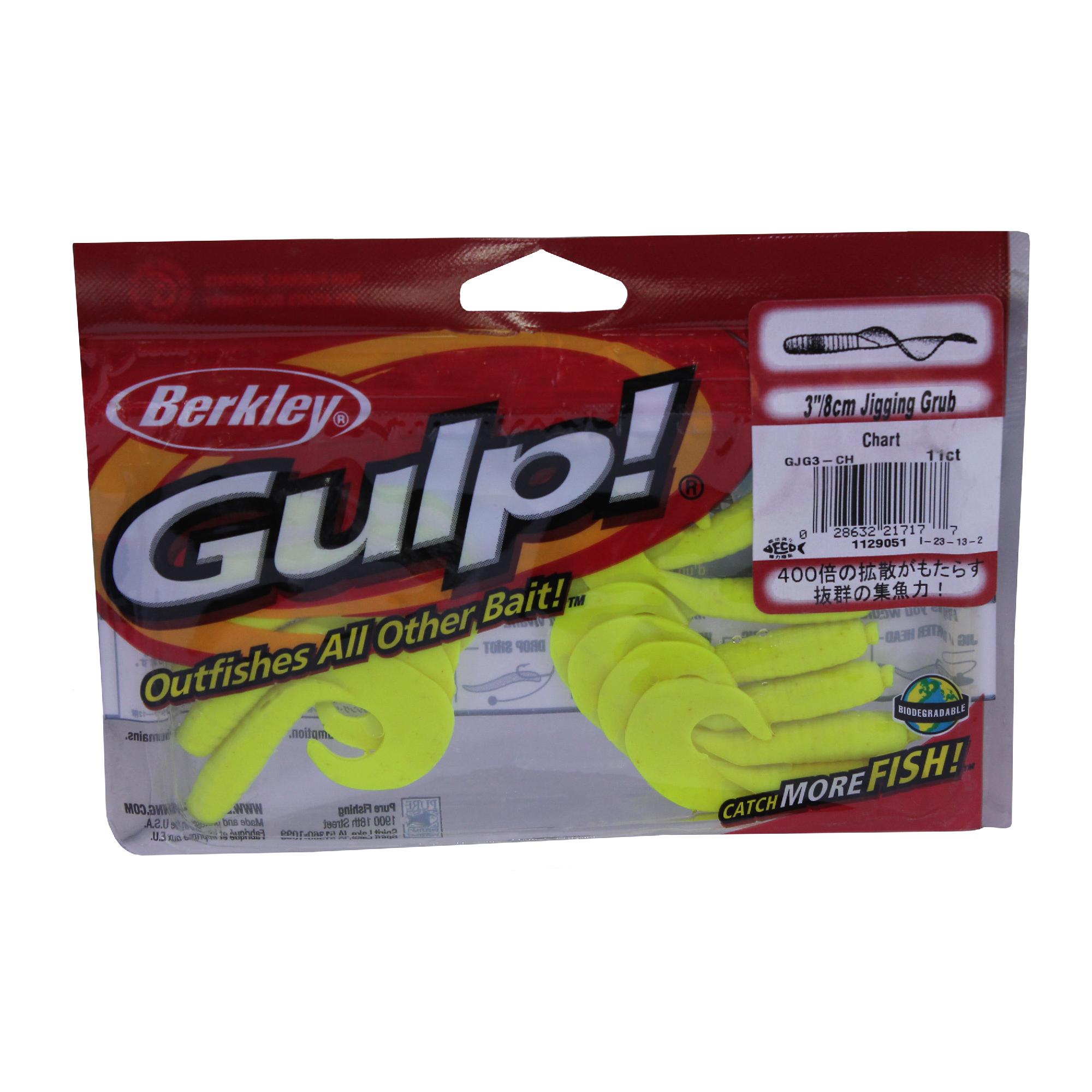 Gulp! Jigging Grub Soft Bait – 3″ Length, Chartreuse, Per 11