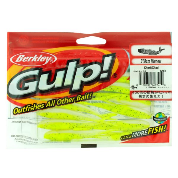 Gulp! Minnow Grub Soft Bait – 3″ Length, Chartreuse, Per 11