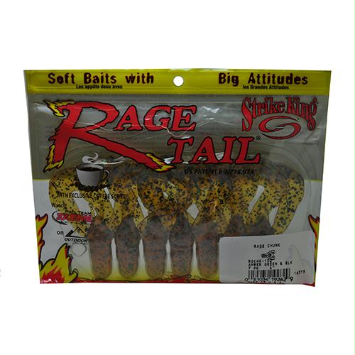 Rage Tail Chunk Soft Lure – 3″ Body Length, Amber Green Black, Per 7